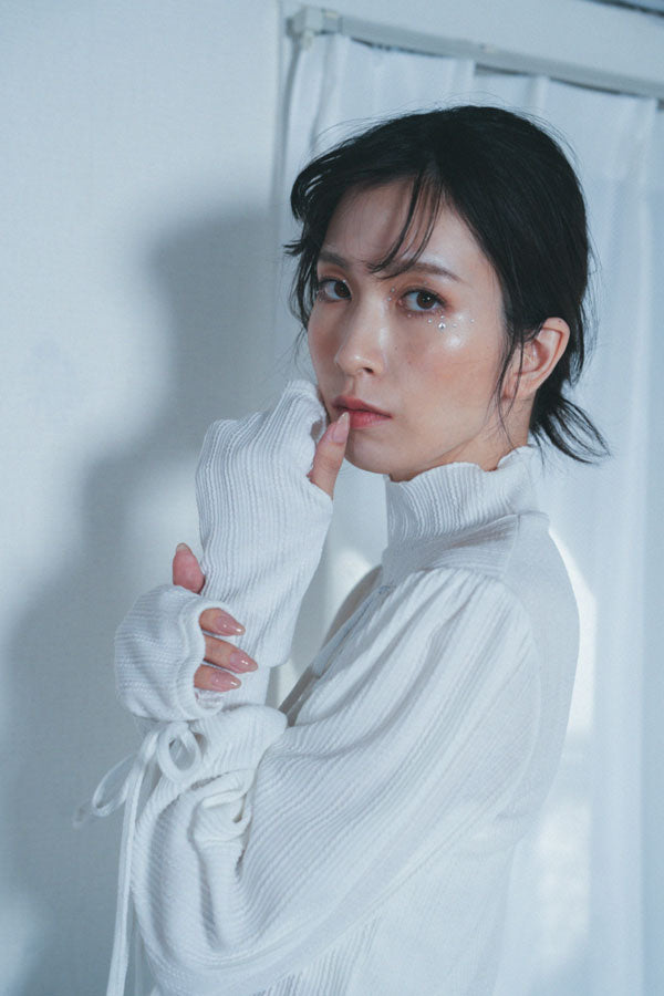 【Nora Lily】「elle」Ribbon Rib Top-WHITE-224580109-01F – INTERPLAY