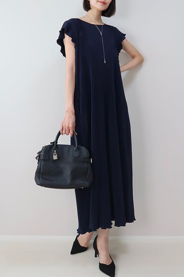 【INTERPLAY x MAYUKO】Whisper Flow Pleated Dress-Navy-625150004-93F